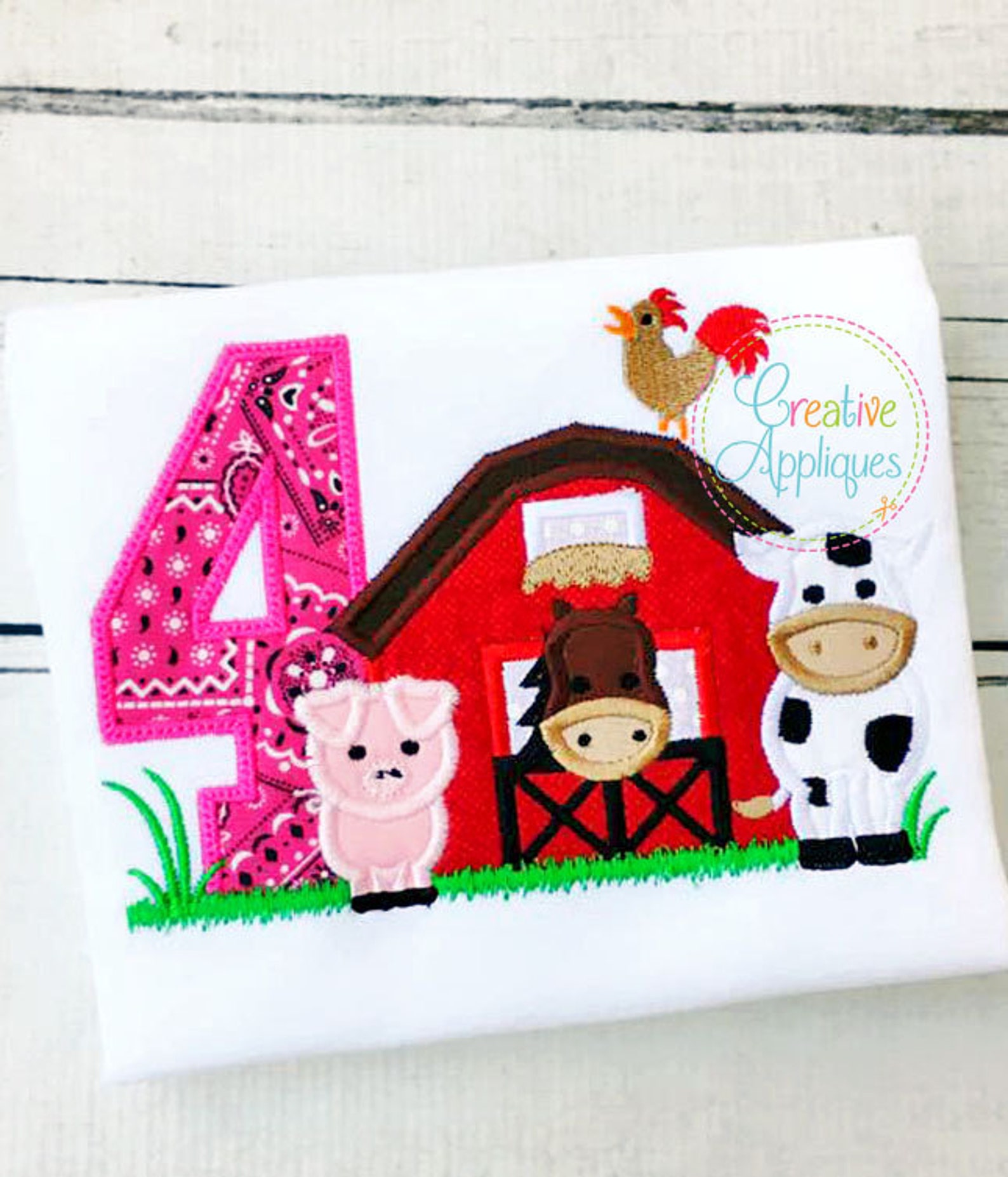 Barn 4 Birthday Farm Animal Digital Machine Embroidery Applique Design ...