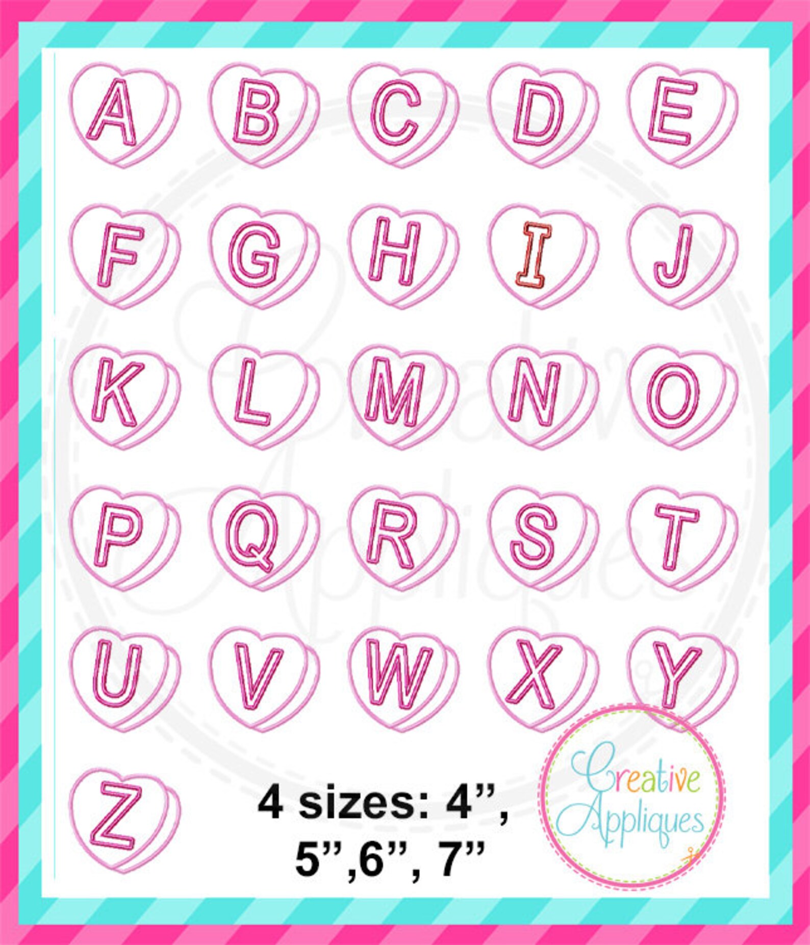 Candy Heart Applique Alphabet Letter Set A-Z Machine - Etsy