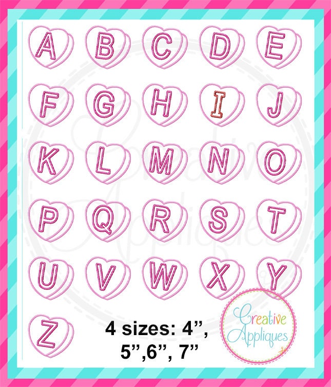 Candy Heart Applique Alphabet Letter Set A-Z Machine | Etsy