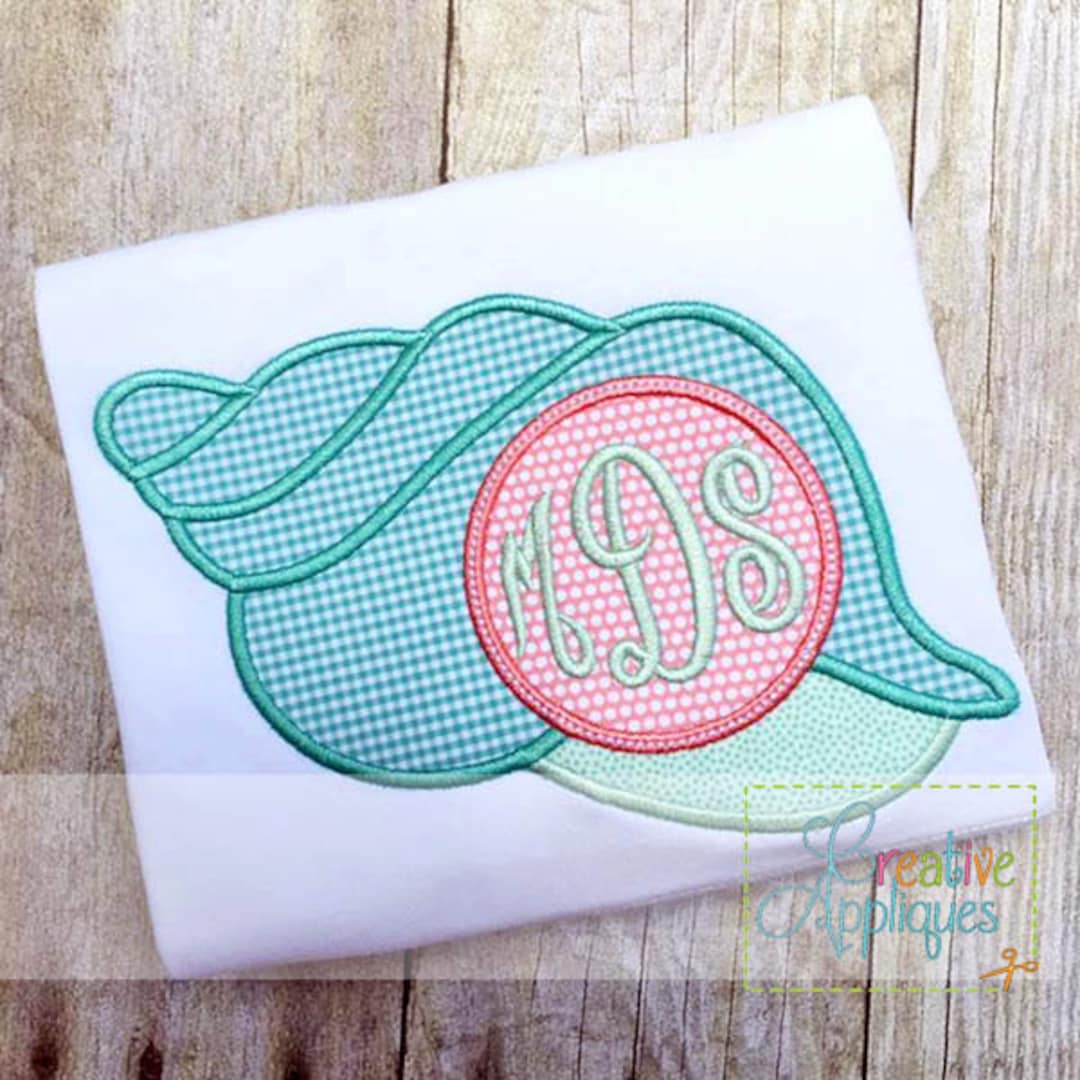 Conch Shell Seashell Monogram Digital Machine Embroidery Applique ...