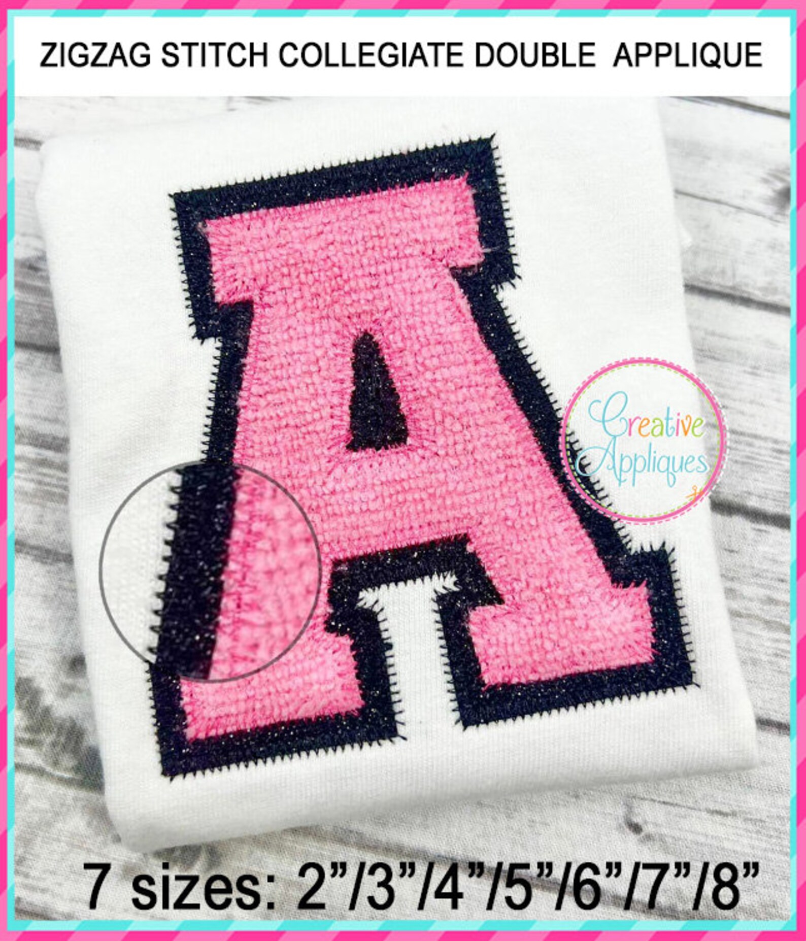 Zigzag Stitch Double Applique Collegiate Alphabet Letters A Thru Z ...