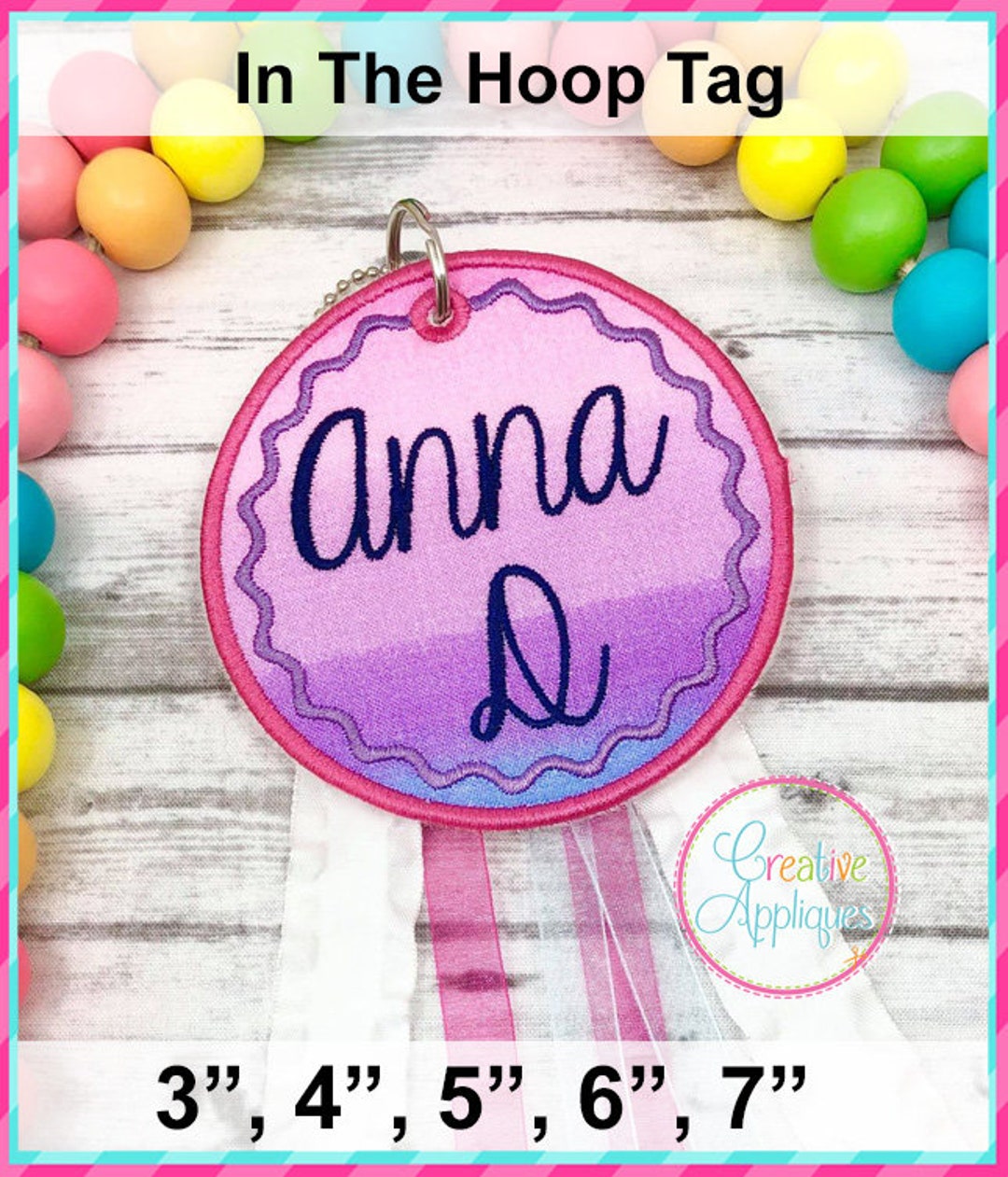 Circle Tag in the Hoop Applique Embroidery Design 5 Sizes, Bag Tag, in ...