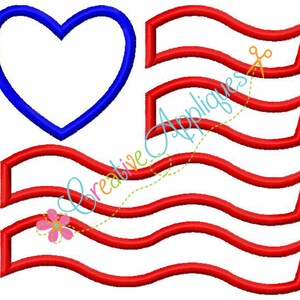 Patriotic Flag With Heart Digital Machine Embroidery Applique Design 4 ...