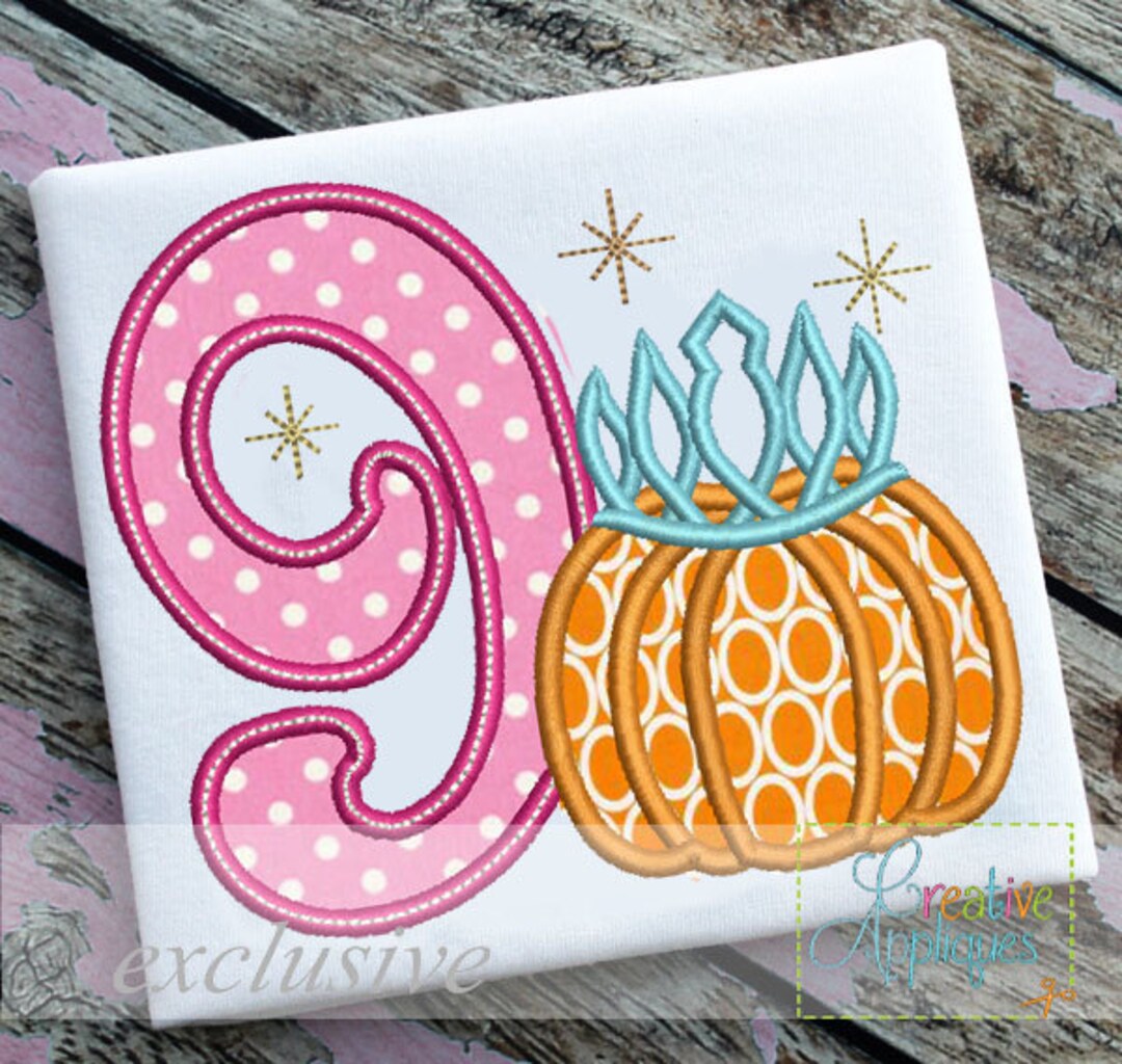 Pumpkin Princess Crown Number 9 Digital Machine Embroidery Applique ...