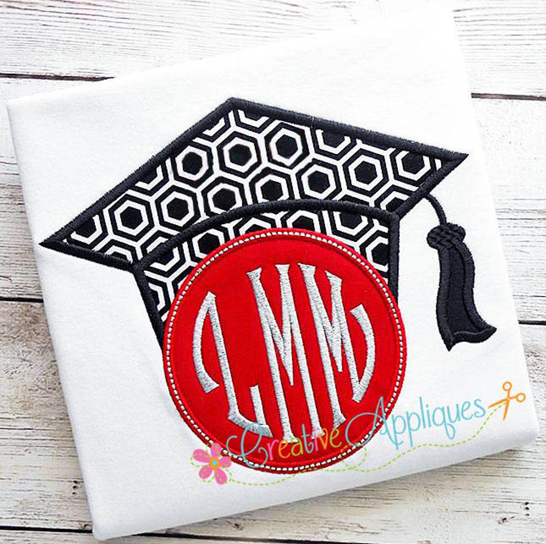 Graduation Cap Monogram Digital Machine Embroidery Applique Design 4 ...