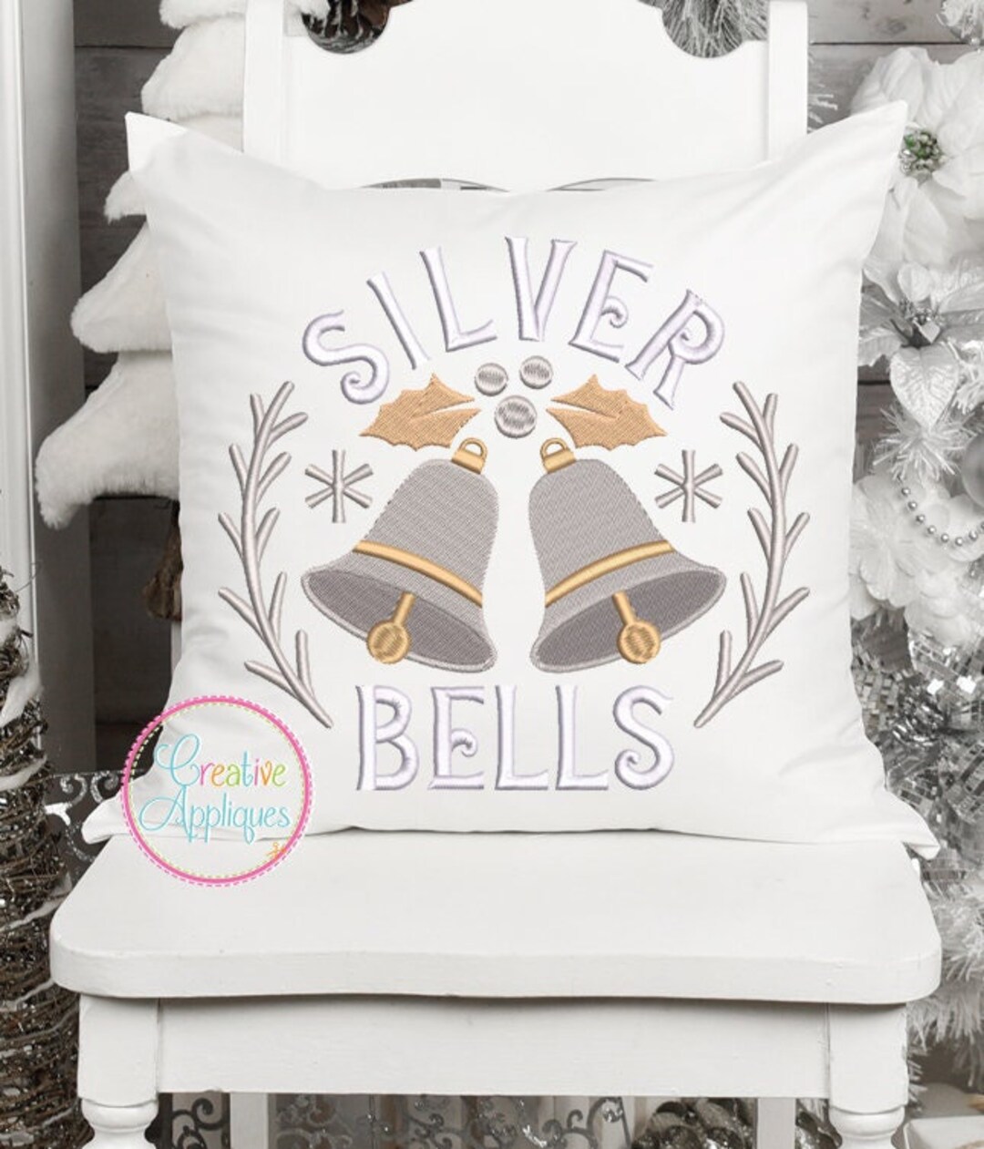 5 SIZES Silver Bells Digital Machine Embroidery Design, Silver and Gold ...