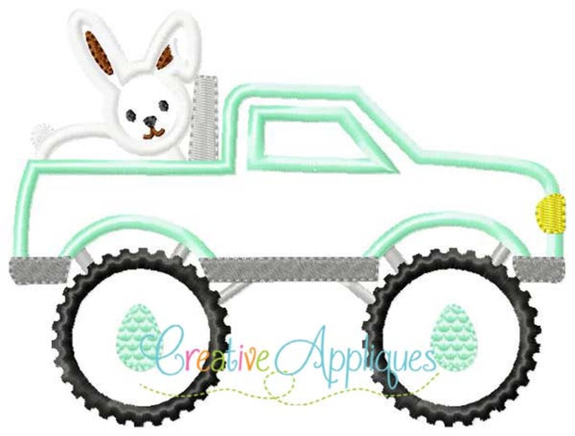 Easter Bunny Rabbit Monster Truck Digital Machine Embroidery - Etsy