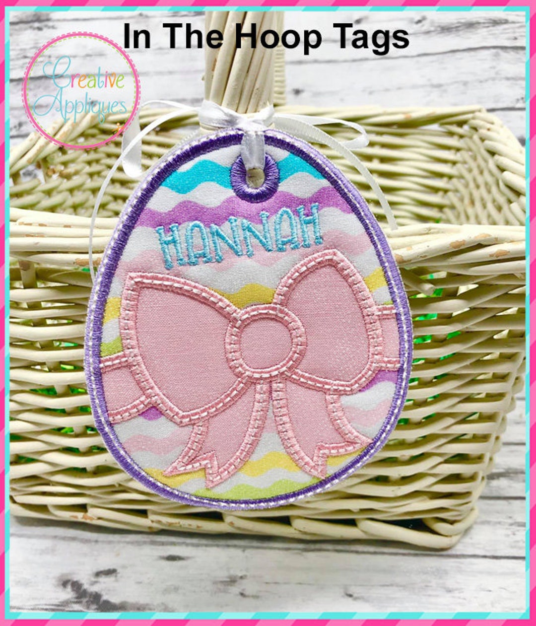 Egg Bow Tag in the Hoop Applique Machine Embroidery Design, in the Hoop ...