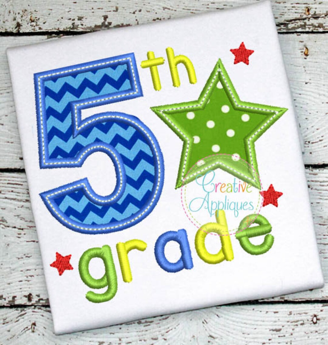 5th Fifth Grade Star Digital Machine Embroidery Applique Design 4 Sizes ...