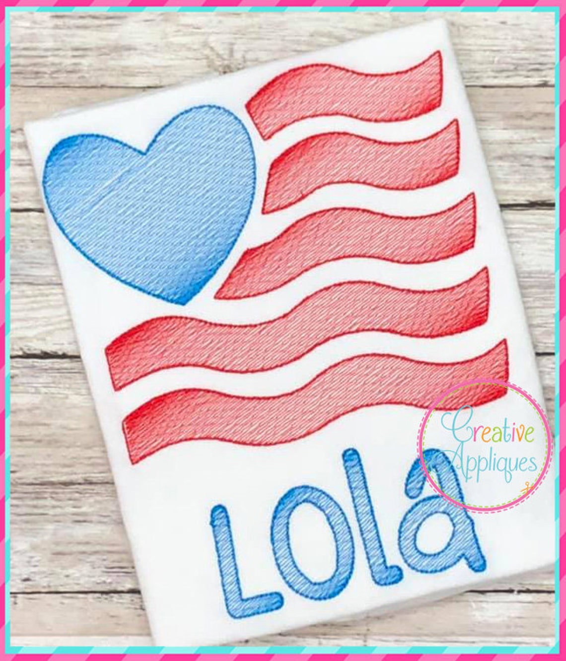 Sketch Stitch Flag With Heart Digital Machine Embroidery Design 4 Sizes ...