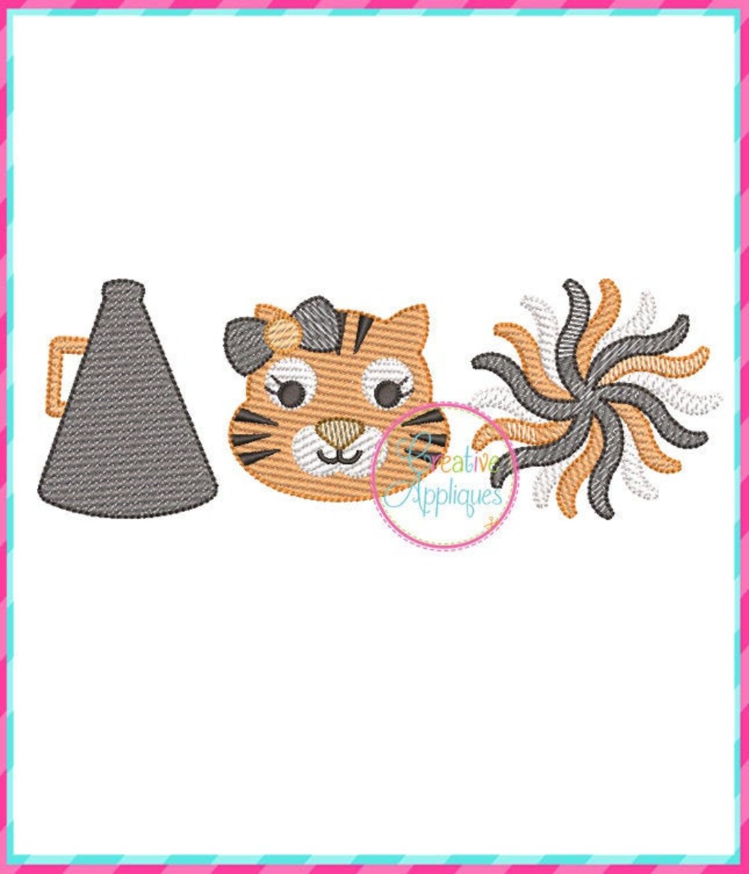 Sketch Stitch Girl Tiger Cheer Megaphone Digital Machine Embroidery ...