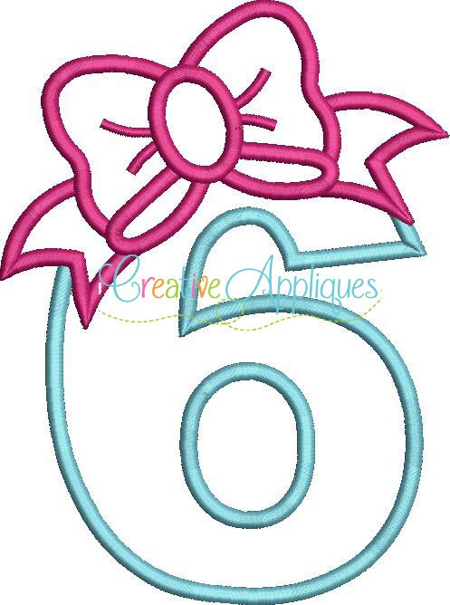 Bow Number 6 Six Sith Birthday Applique Digital Machine Embroidery ...