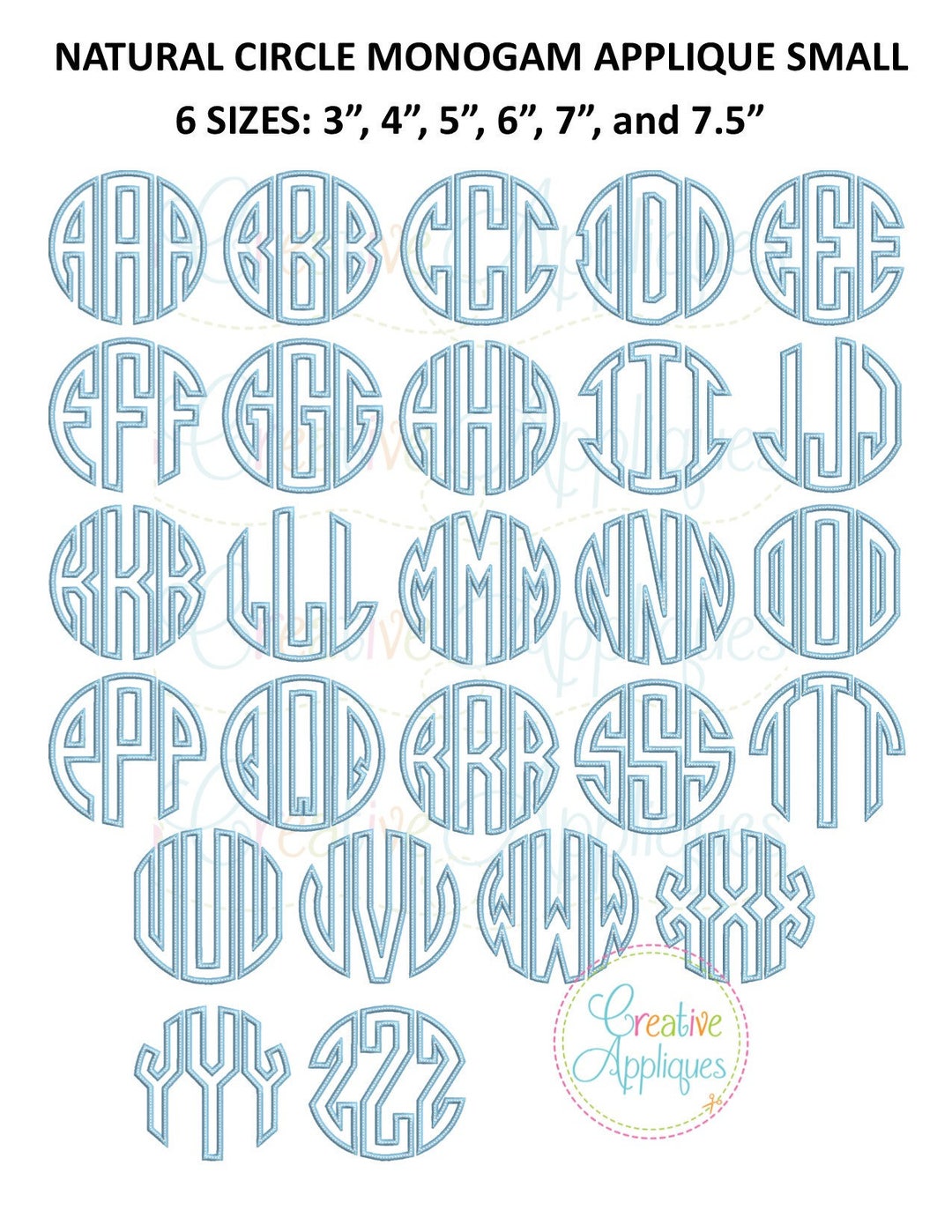 Natural Circle Applique Monogram Alphabet Letter Set A-Z Machine ...