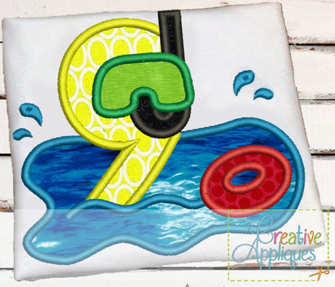 Swim Pool Party Number 9 Birthday Applique Digital Machine Embroidery ...