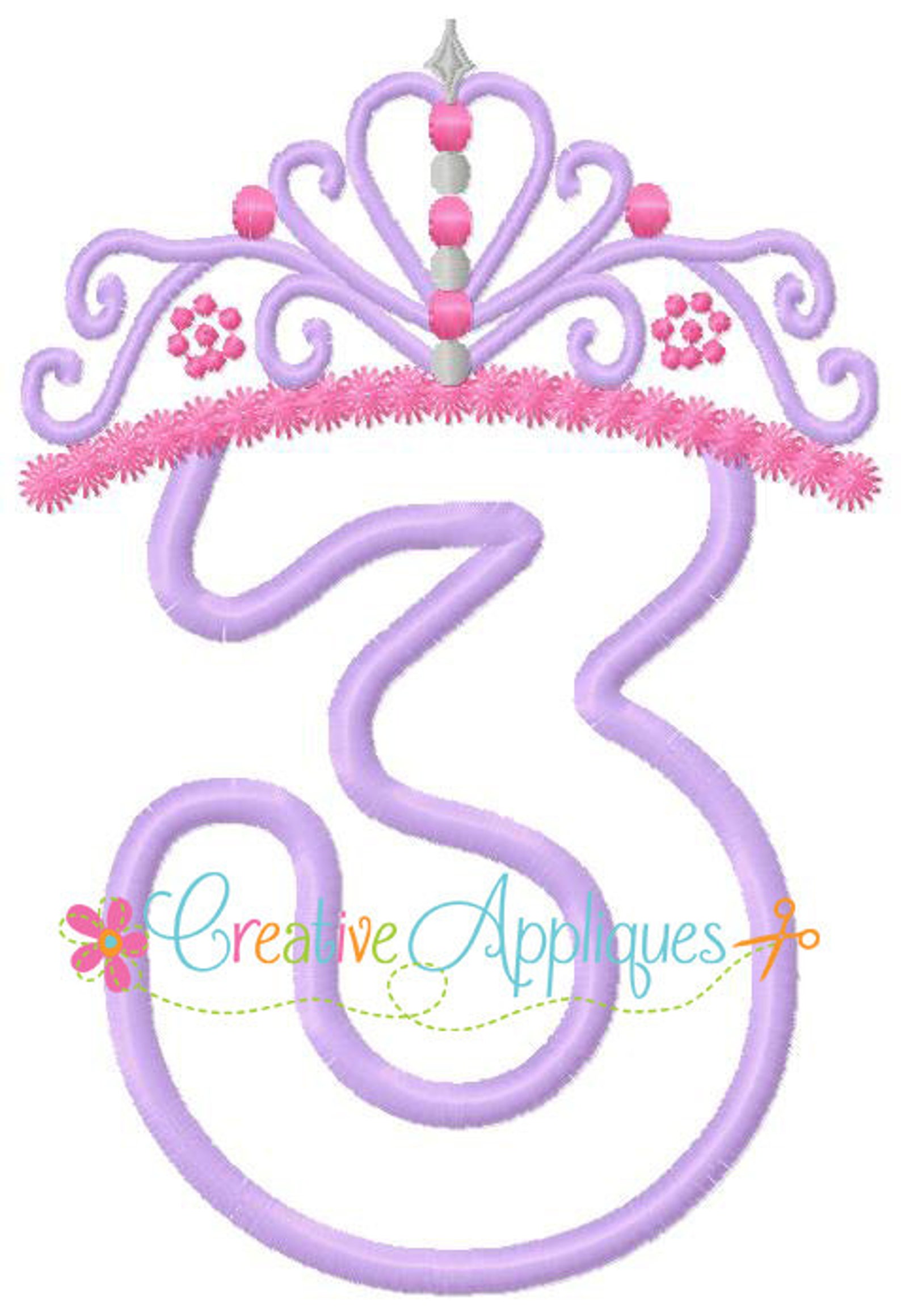 Princesa corona cumpleaños número 3 máquina bordado apliques - Etsy España