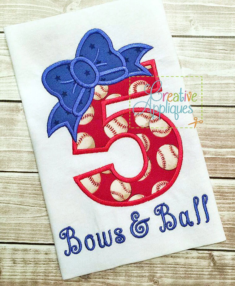 Bow Number5 Five Fifth Birthday Applique Digital Machine - Etsy