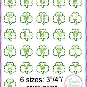 6 Sizes! Shamrock Clover Alphabet Letter Set A-Z Applique Machine ...