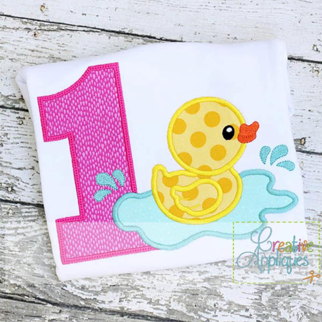 Rubber Ducky Duck Birthday Number 1 Digital Machine Embroidery Applique ...