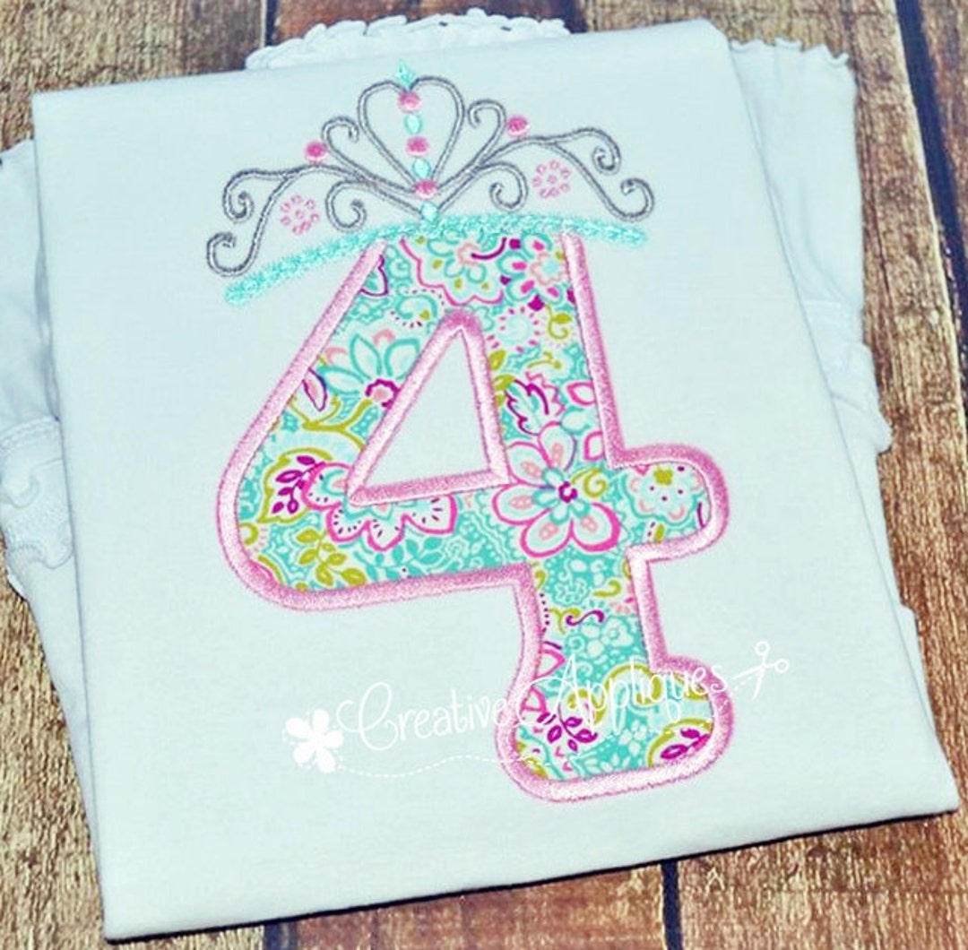 Princess Crown Birthday Number 4 Machine Embroidery Applique Design 4 ...