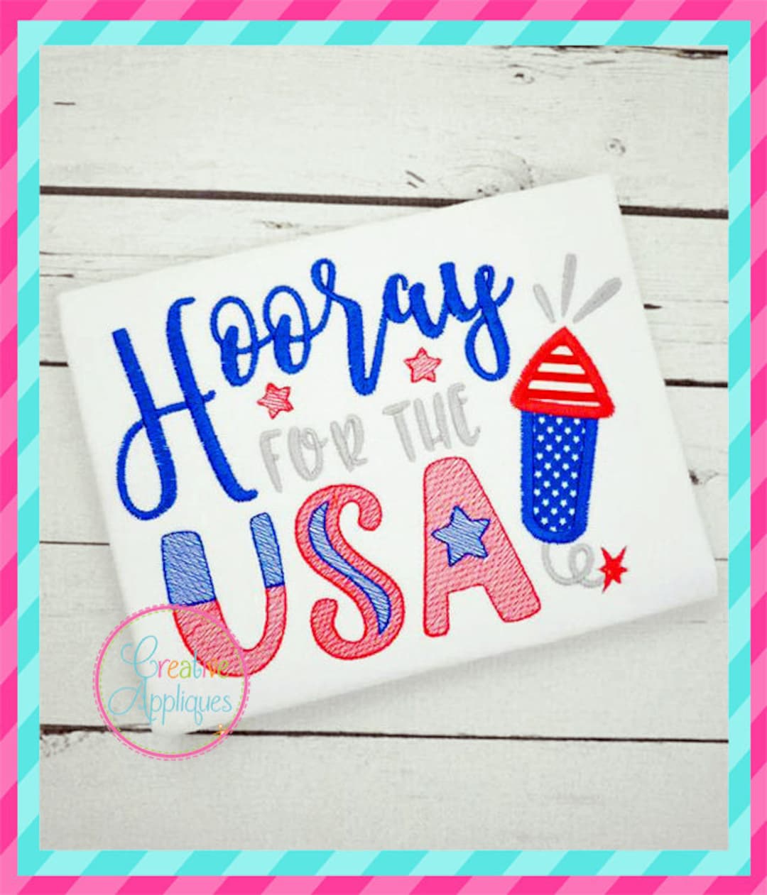 Hooray for the USA Digital Machine Embroidery Applique Design 4 Sizes ...