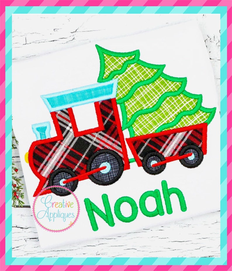 Christmas Train Tree Applique Digital Machine Embroidery Design 5 Sizes ...