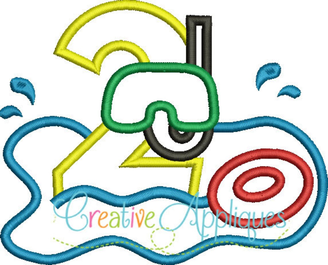 Swim Pool Party Number 2 Birthday Applique Digital Machine - Etsy