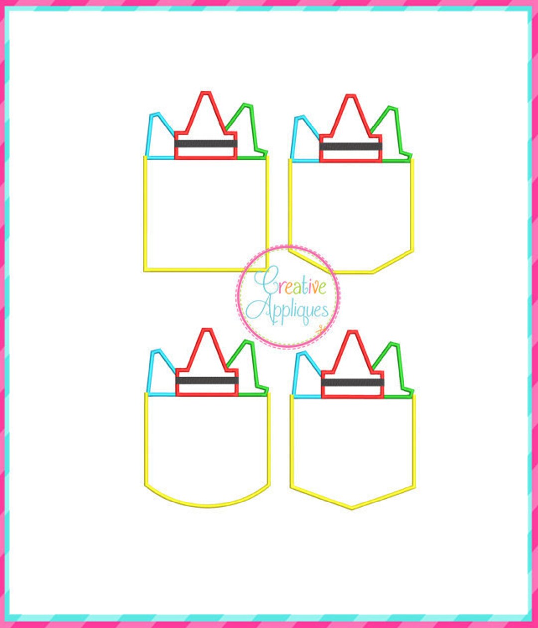 Crayon Pocket Applique Machine Embroidery Design 9 Sizes, in the Hoop ...