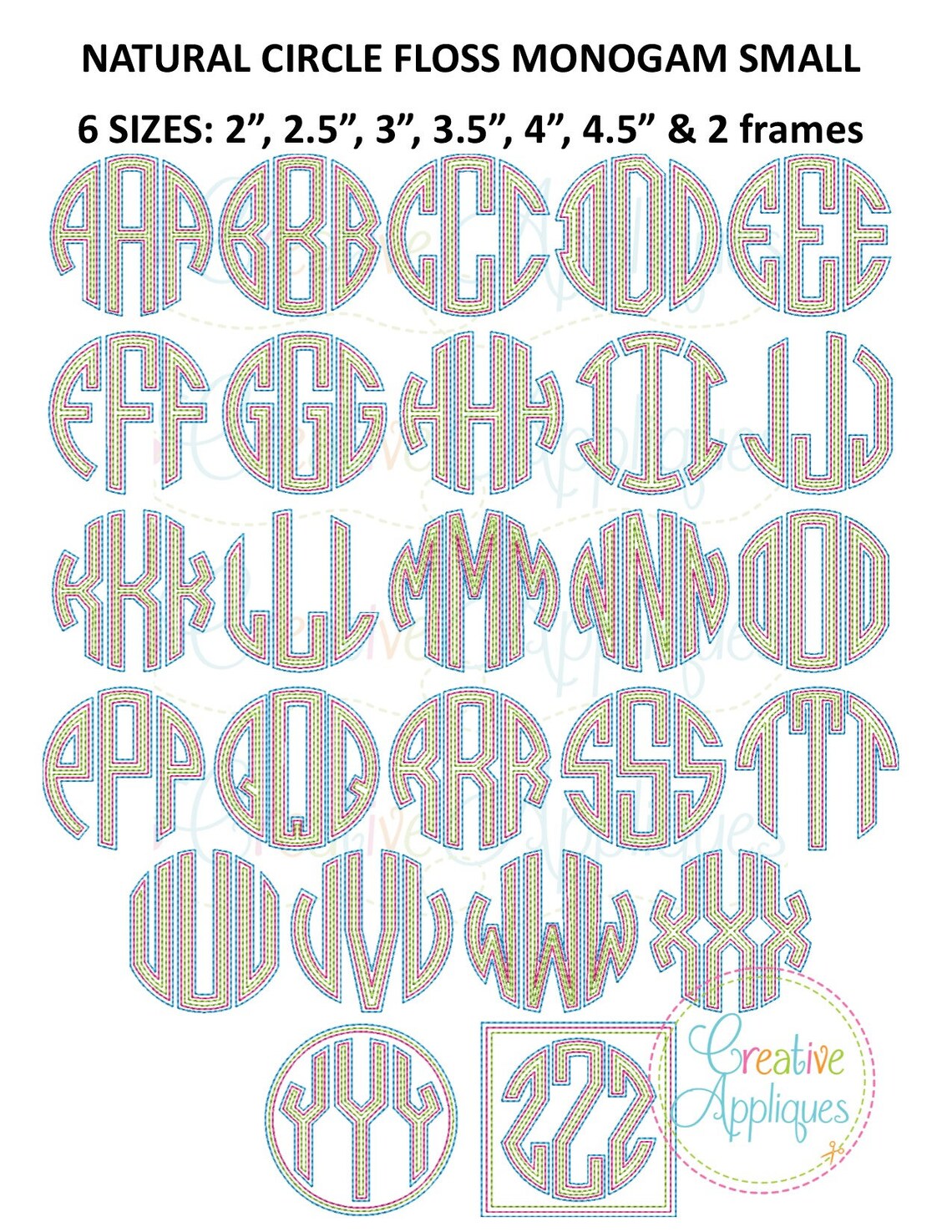 6 Sizes BX Natural Circle Floss Embroidery Monogram Alphabet Font + 2 ...