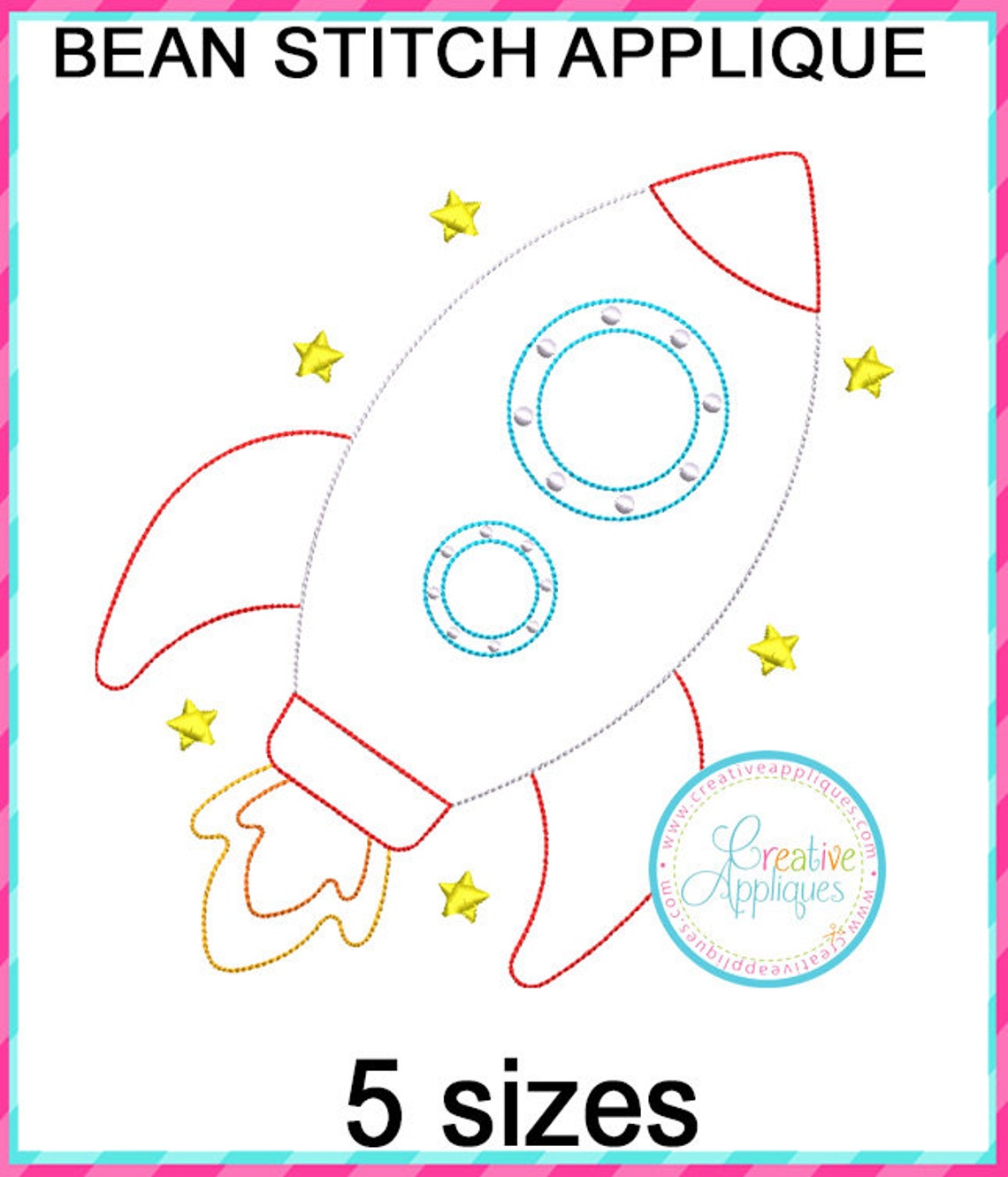 Bean Stitch Rocket Applique Embroidery Digital Machine Embroidery ...