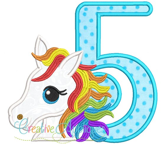 Rainbow Pony Birthday 5 Digital Machine Embroidery Applique - Etsy