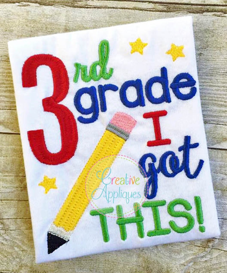 3rd Third Grade I got this Pencil Digital Machine Embroidery | Etsy