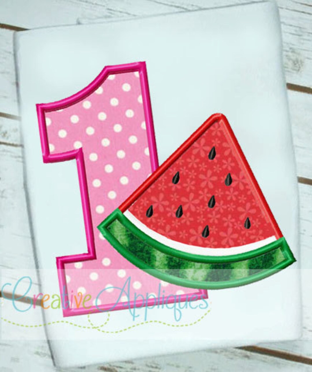 Watermelon One 1 First Birthday Niumber Applique Digital Machine ...