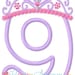 Princess Crown Birthday Number 9 Machine Embroidery Applique Design 4 ...