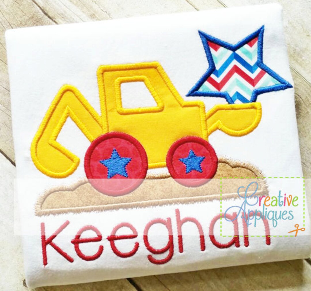 Patriotic Backhoe Digger With Stars Applique Digital Machine Embroidery ...