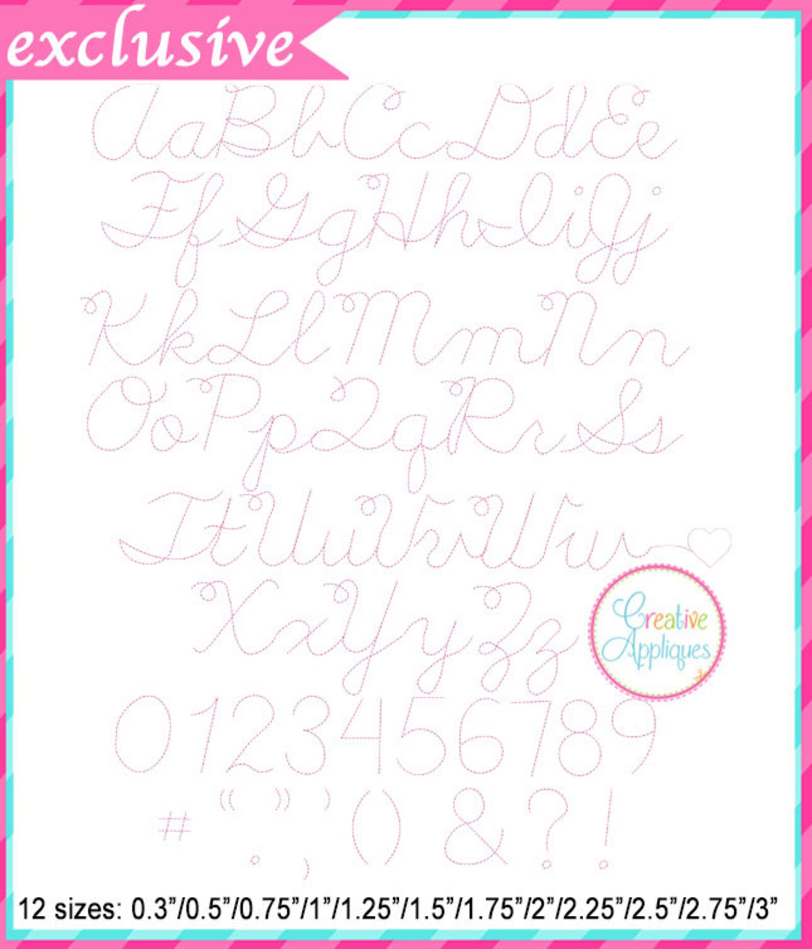 12 Sizes Cursive Script Floss Embroidery Alphabet Font Digital - Etsy
