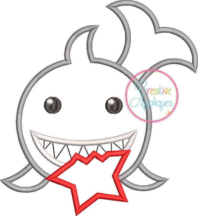 Shark Star Digital Machine Embroidery Applique Design 4 Sizes, Shark ...