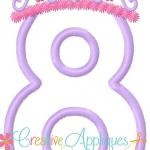 Princess Crown Birthday Number 8 Machine Embroidery Applique Design 4 ...