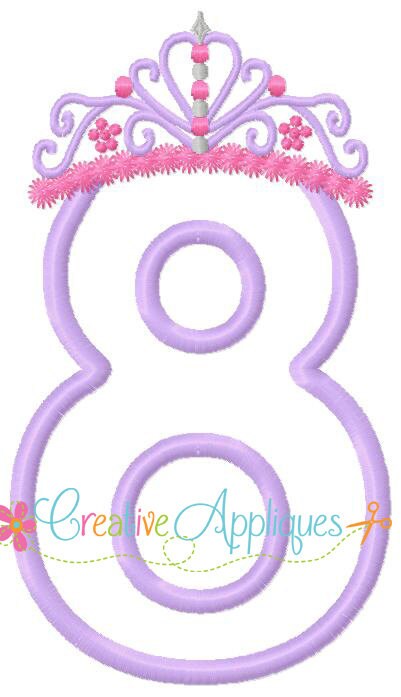Princess Crown Birthday Number 8 Machine Embroidery Applique - Etsy