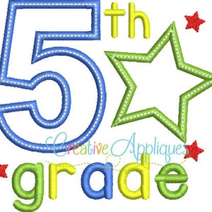 5th Fifth Grade Star Digital Machine Embroidery Applique Design 4 Sizes ...