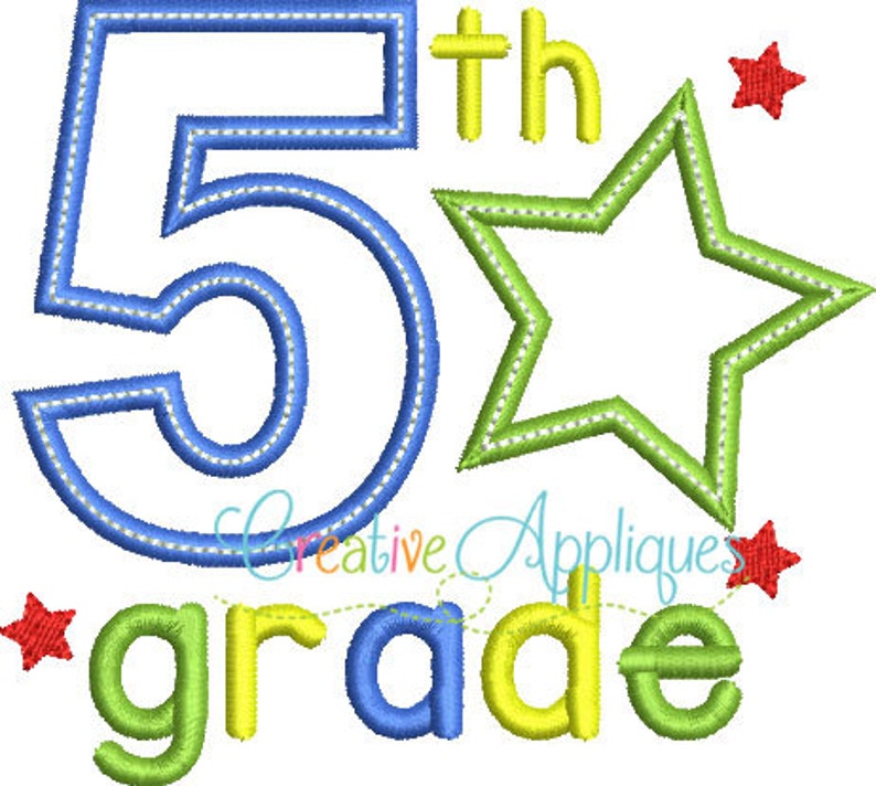5th Fifth Grade Star Digital Machine Embroidery Applique Design 4 Sizes ...