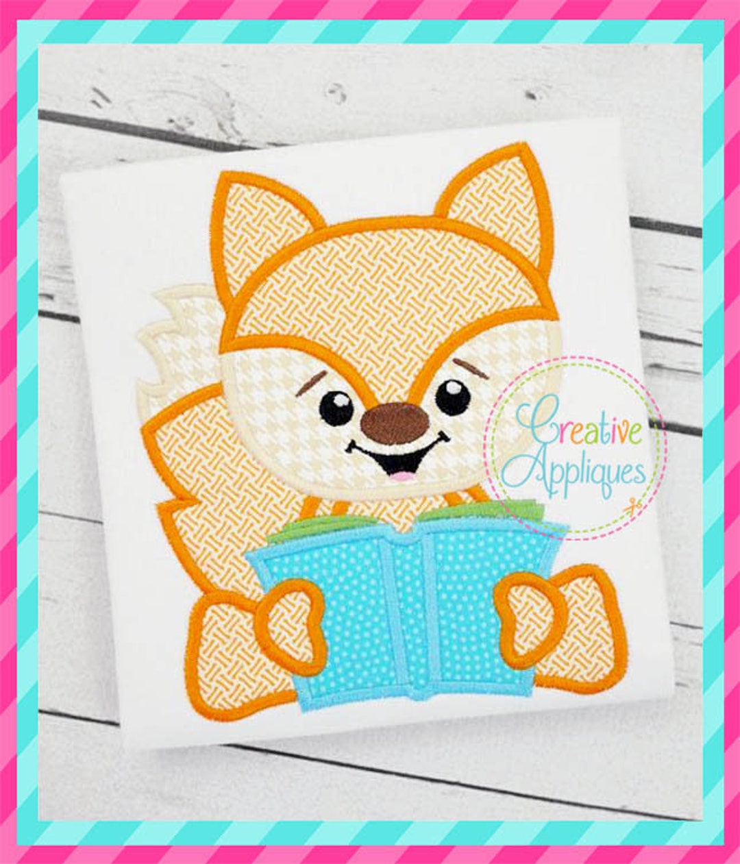 Reading Fox Digital Machine Embroidery Applique Design 4 Sizes, Fox ...
