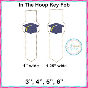 Graduation Cap ITH in the Hoop Key Fob Embroidery Design, in the Hoop ...