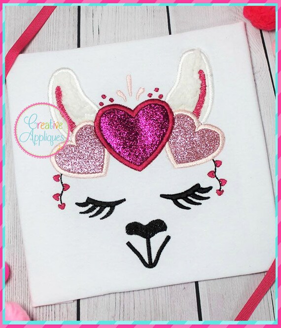 Valentine Llama Face Crown Digital Machine Embroidery Applique | Etsy