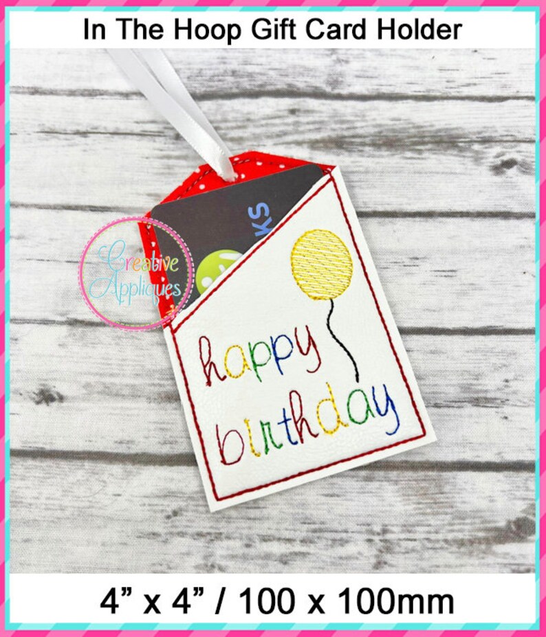 Happy Birthday in the Hoop Gift Card Holder Embroidery Design - Etsy