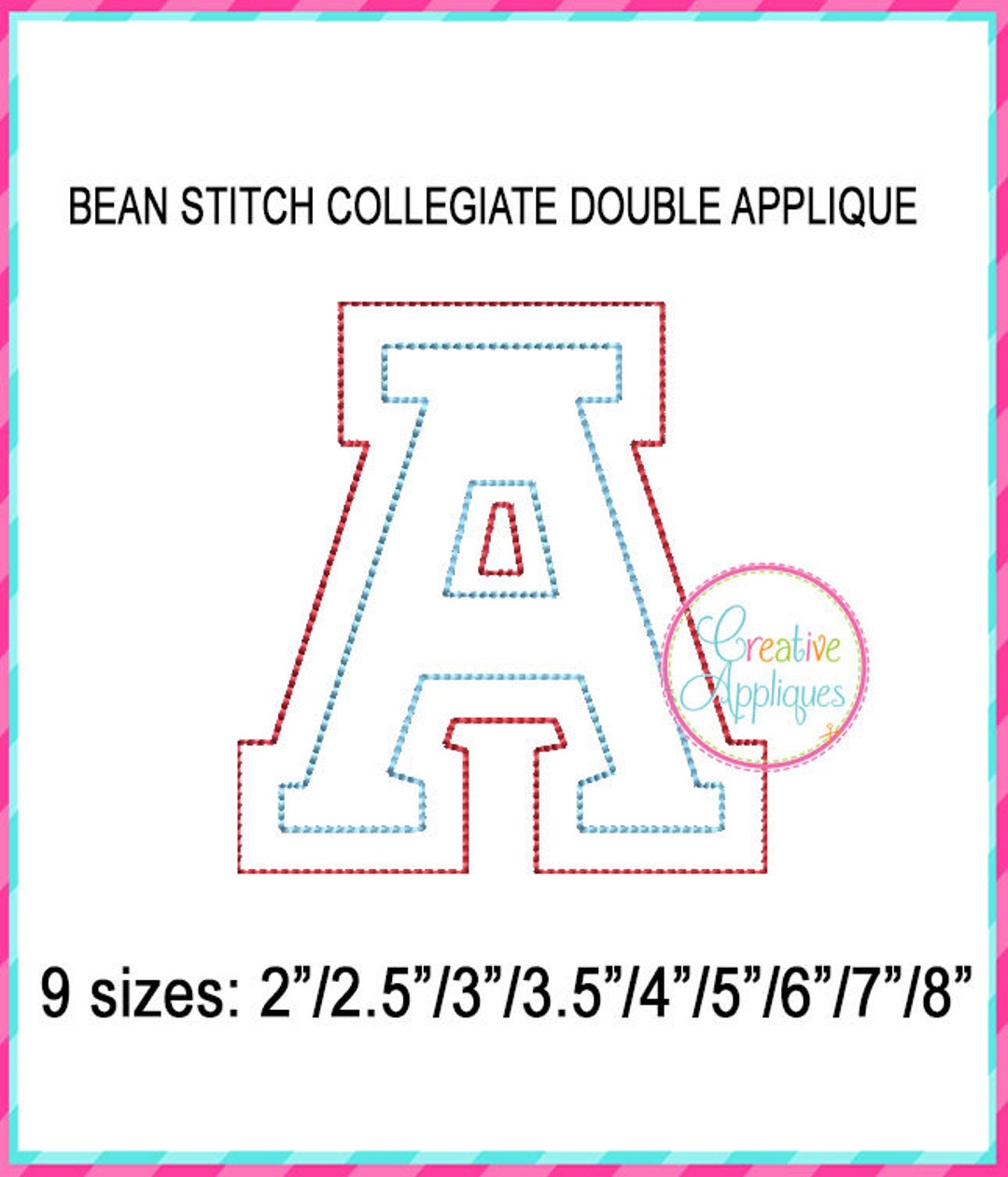Bean Stitch Collegiate Double Applique Alphabet Letters, Machine ...
