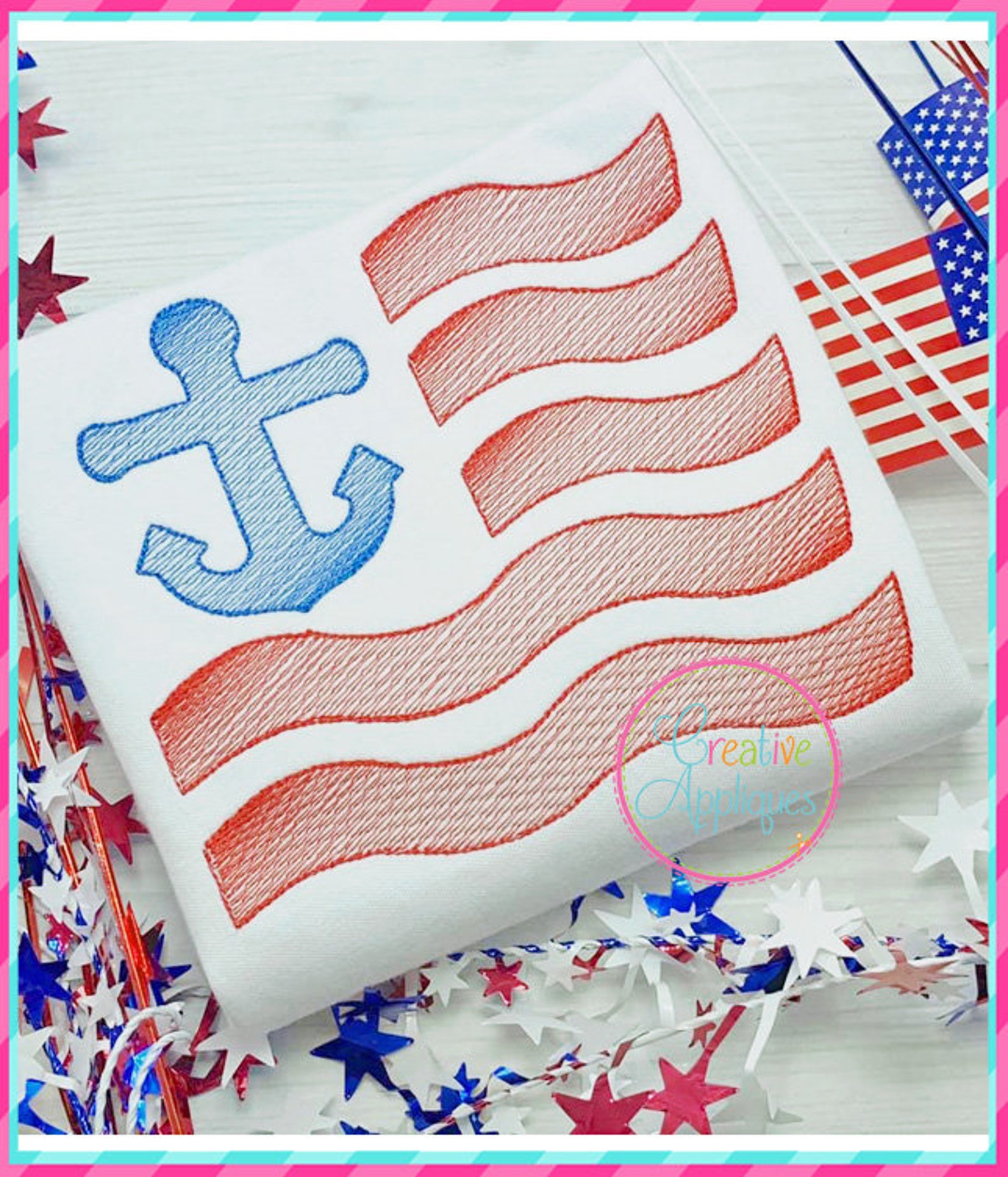 Sketch Stitch Flag With Anchor Digital Machine Embroidery Design 4 ...