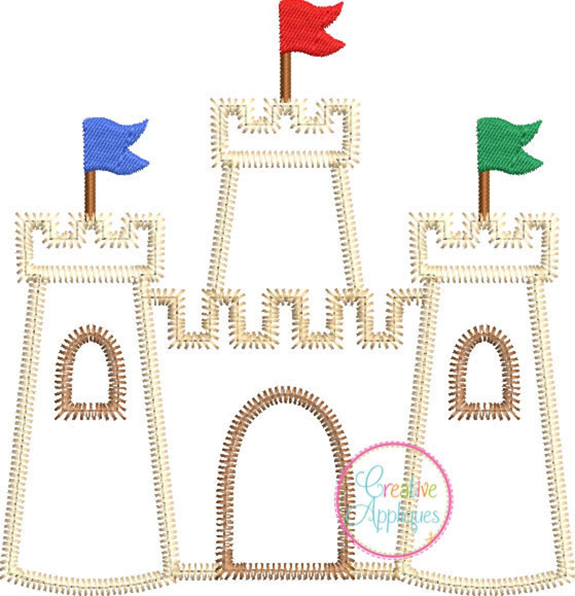 Zigzag Stitch Sandcastle Digital Machine Embroidery Applique | Etsy