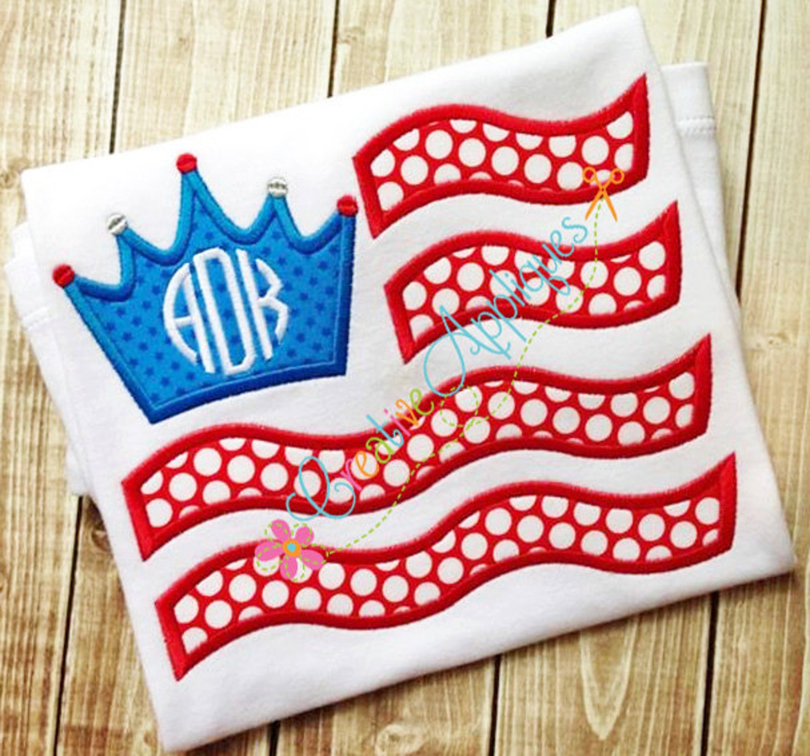 Patriotic Flag With Crown Digital Machine Embroidery Applique Design 4 ...