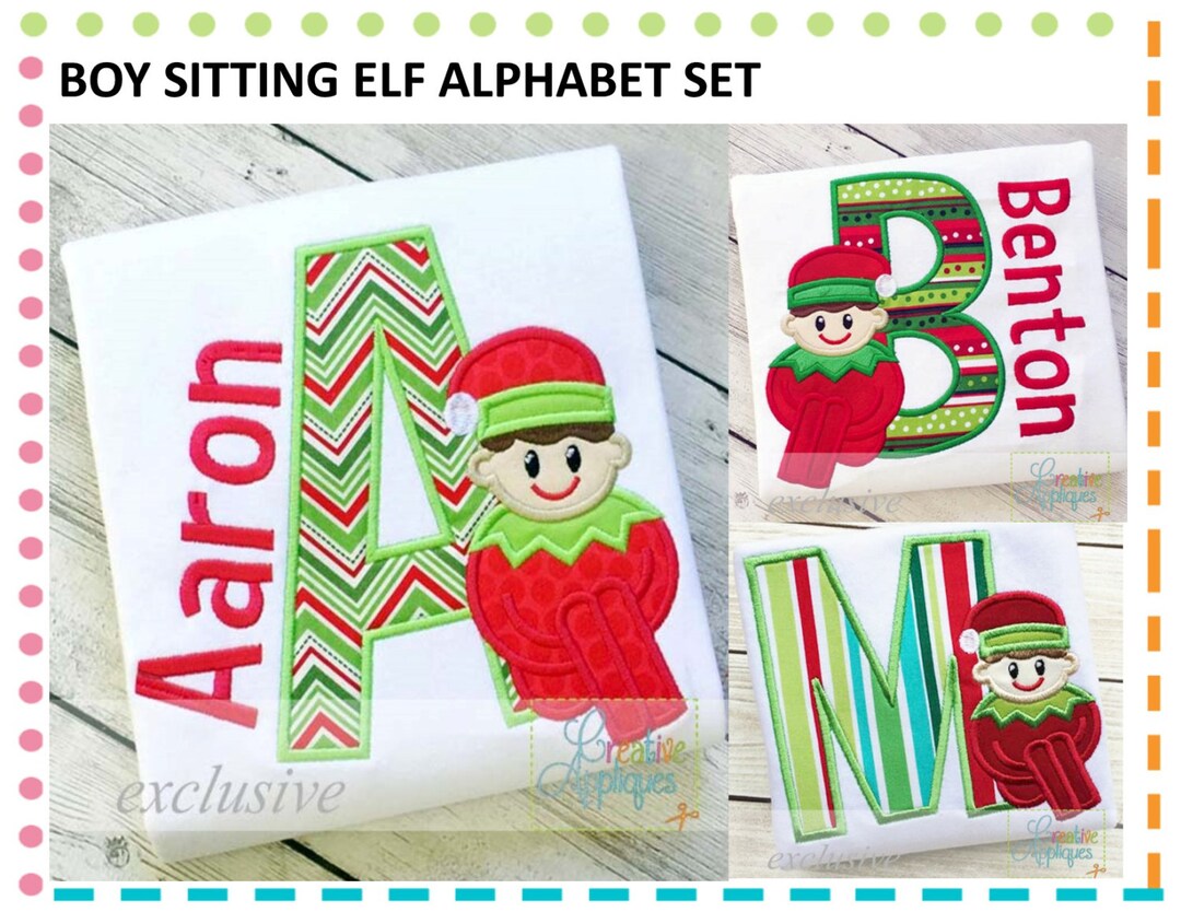 Sitting Elf Boy Alphabet Letter Set A-Z Applique Digital Machine ...