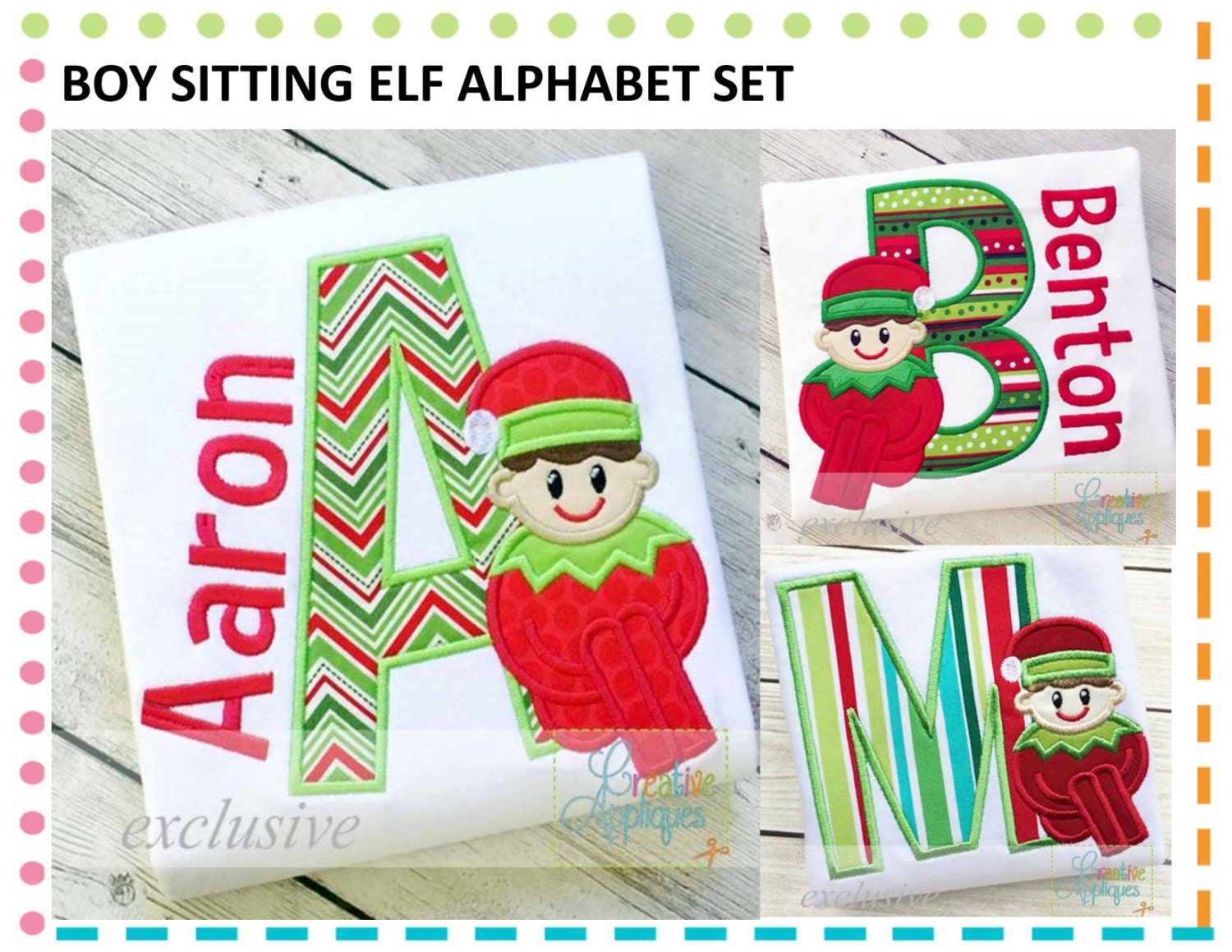 Sitting Elf Boy Alphabet Letter Set A-Z Applique Digital Machine ...